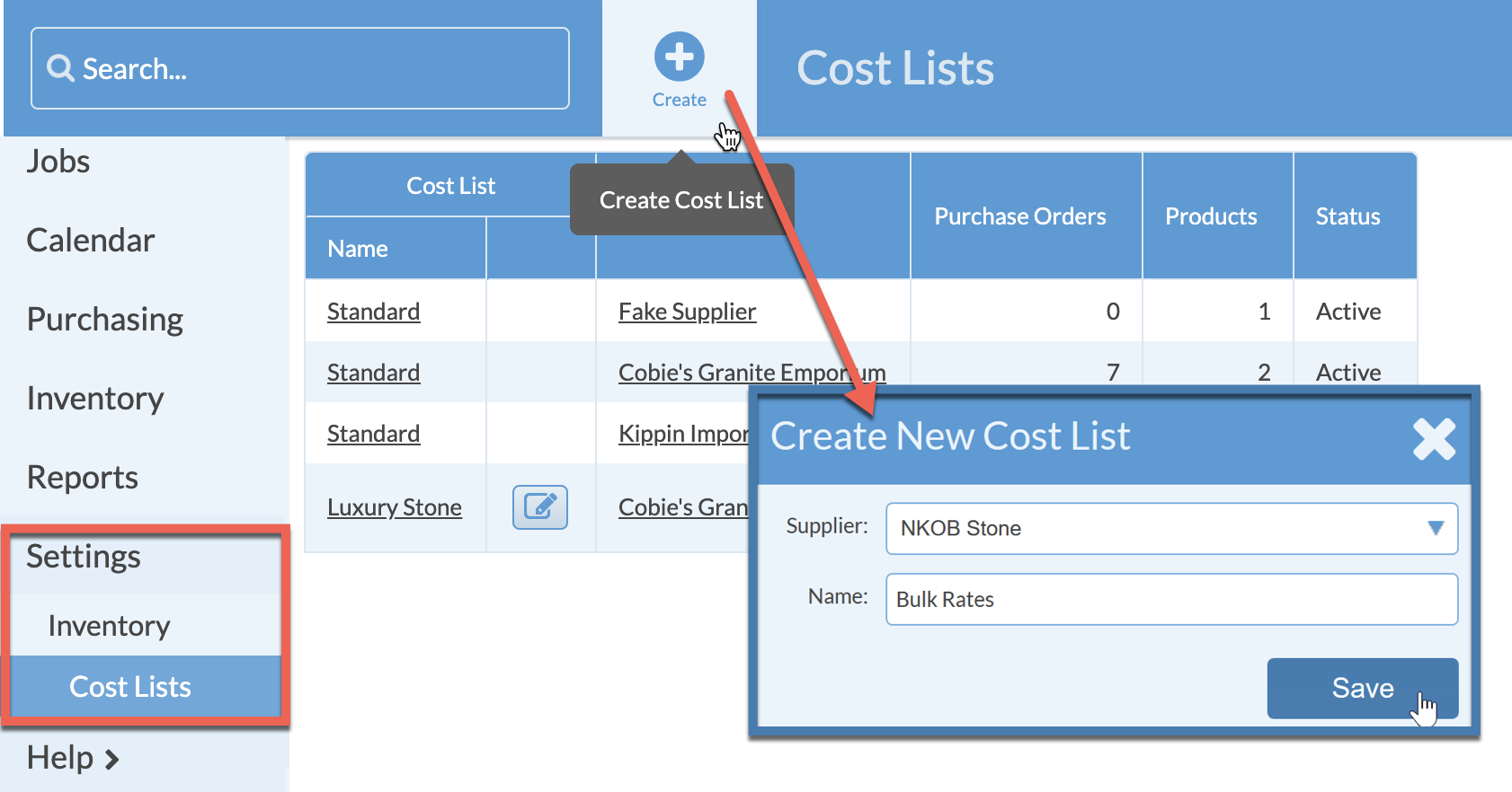 Create A Cost List